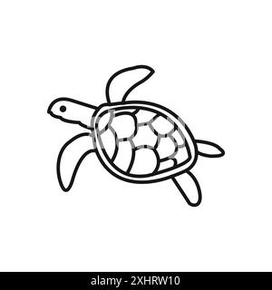 turtle icon Black line art vector in black and white outline set ...