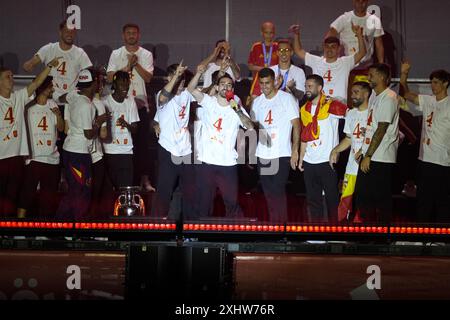 Spanish player Marc Cucurella (C) seen celebrating with his teammates ...