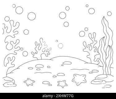 Wonderful natural landscape. Coloring book page for kids. Cartoon style ...