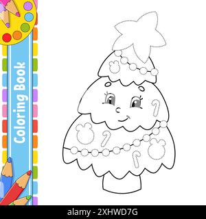 Fir tree. Coloring book page for kids. Cartoon style. Vector ...