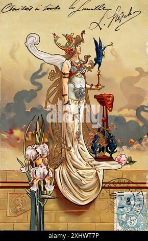 HINGRE, Louis-Théophile (1832-1911). Lady with Flowers. - Art Nouveau ...