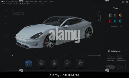 Dark Interface Mockup of Professional CAD Computer Software With 3D Design Of Sports Vehicle. 3D ...