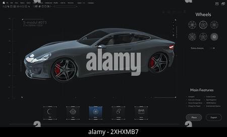 Dark Interface Mockup of Professional CAD Computer Software: 3D Edit of Project Of a Sports Car ...
