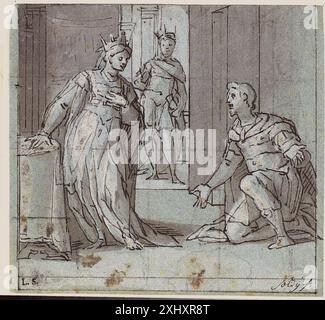 Illustration depicting the biblical story of Haman pleading for his ...