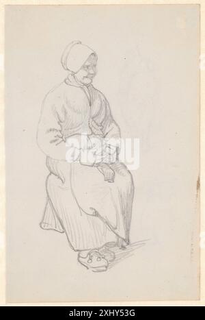A drawing by Wilhelm Marstrand depicting a seated elderly man, focusing ...