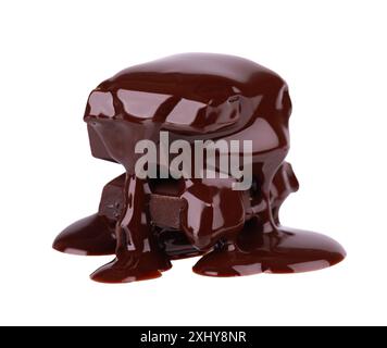 Chocolate syrup drizzle isolated on white background. Splashes of sweet ...