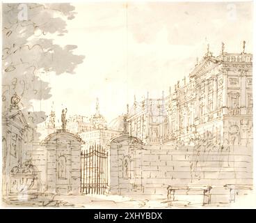 Drawing by Aron Wallick depicting a palace, including building facade ...