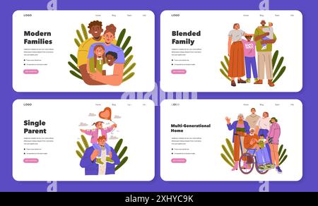 Modern Families set. Diverse family structures and home life scenarios ...
