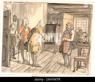Drawing by Wilhelm Marstrand showing a councilor's congratulatory visit ...
