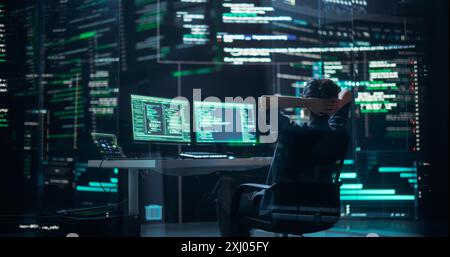 Female Developer Happily Resting After Successfully Typing on Computer ...