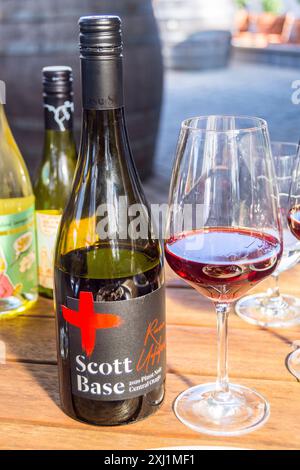 A bottle and glasses of Scott Base Otago Pinot Noir red wine, Scott ...
