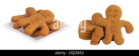 Gingerbread man in ceramic bowl isolated on white background. Top view ...