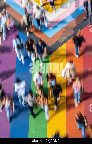 Pedestrian crossing, colourful design, pedestrians crossing a street ...