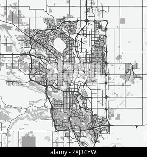 Map of Calgary in Canada in blue. Contains layered vector with roads ...