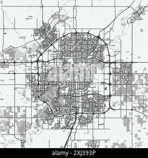 Map of Edmonton in Canada in blue. Contains layered vector with roads ...