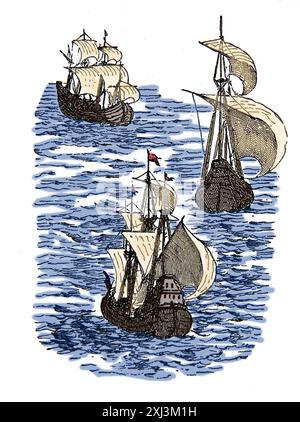 Spanish caravels Nina, Pinta and Santa Maria, reproductions of Columbus ...