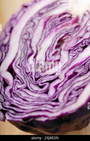 Chopped red cabbage, close-up. Top view, from above, overhead. Space ...