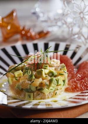 Avocado timbale with salmon Stock Photo - Alamy