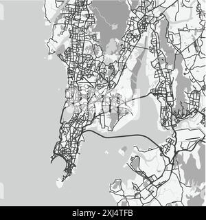 Map of Mumbai in India in blue. Contains layered vector with roads ...