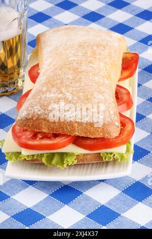 Close-up of an italian panino (sandwich) with freshly baked ciabatta ...