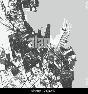 Map of Dammam in Saudi Arabia in blue. Contains layered vector with ...