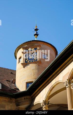 Old Palace Stuttgart, tower clock, clock hand, former moated castle ...