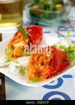 Red peppers stuffed with tuna Stock Photo - Alamy