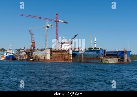 Svendborg harbour, shipping, dry dock, ship, repair, crane, Baltic Sea ...