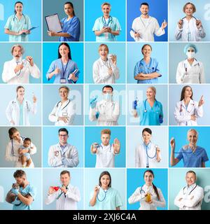 Collage with many doctors on color background Stock Photo - Alamy