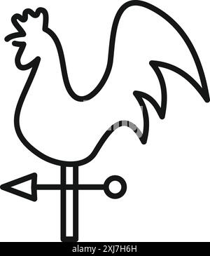 Line drawing of a weather vane showing a rooster indicating wind ...