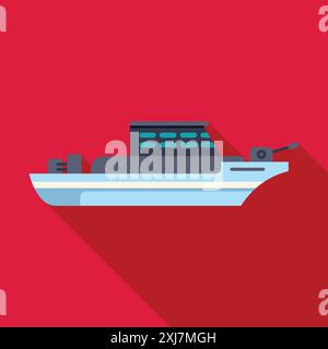 Patrol boat sailing on water surface icon. Simple illustration of ...