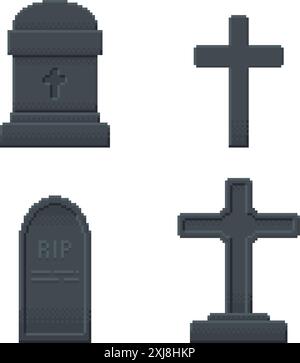 Set stone grave, memorial in cartoon style isolated on white background ...