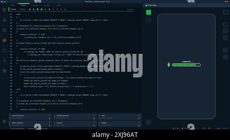 Dark Programming Interface for Mobile Applications UX, UI Development With Lines of Code. Coding ...