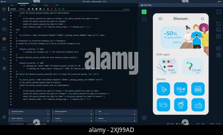 Dark Programming Interface for Mobile Applications UX, UI Development With Lines of Code. Coding ...