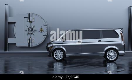 a money transporter stands ready in front of a highly secured vault ...