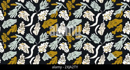 Modern printed fabric flower block print pattern with linen texture ...