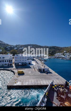 Ios, Greece - May 6, 2024 : View of a ferry boat preparing arriving at ...
