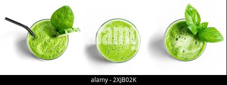 Glasses of healthy spinach smoothie on color background Stock Photo - Alamy