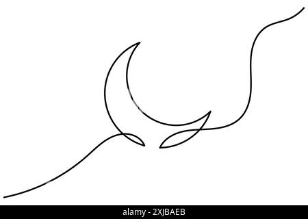 Moon continuous one line art drawing of isolated outline vector ...