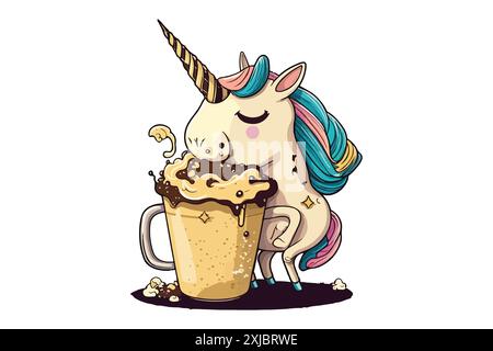 Unicorn Drinking Coffee Vector Illustration Stock Vector Image & Art ...