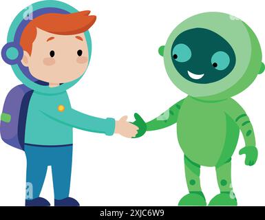 Boy and alien shaking hands in costumes Stock Vector Image & Art - Alamy