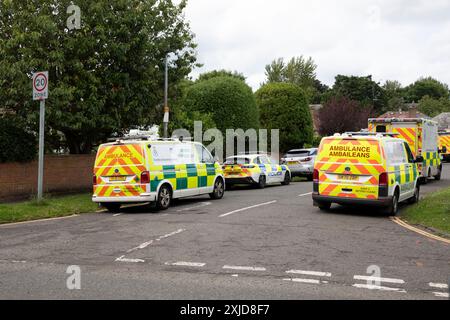 Edinburgh, Scotland, UK, Five ambulance vehicles and two Police ...