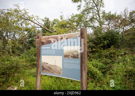 Cheddar Gorge lookout tower information and visitor sign at the top of ...