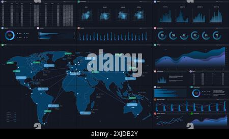 3D Render: Dark Monitoring Software Mockup: City Map Updating In Real ...