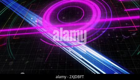 Image of lights and colourful circular scanner processing on black ...