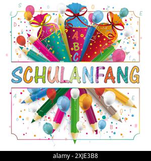Paper Schulanfang Candy Cones Balloons Letters Pencils German text ...