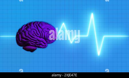 Human Brain and Pulse Wave glowing Stock Photo - Alamy