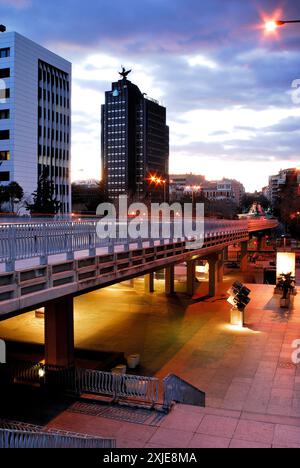 High Line promenade at twilight with city lights and illuminated ...