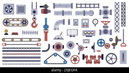 Mechanical industrial parts. Robots mechanisms, steel machinery details ...
