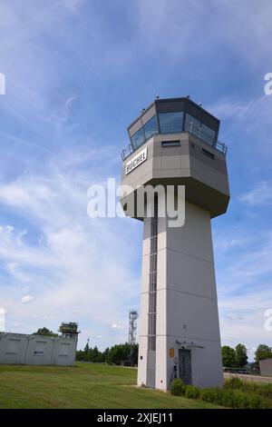 18 July 2024, Rhineland-Palatinate, Büchel: The tower of the air base ...